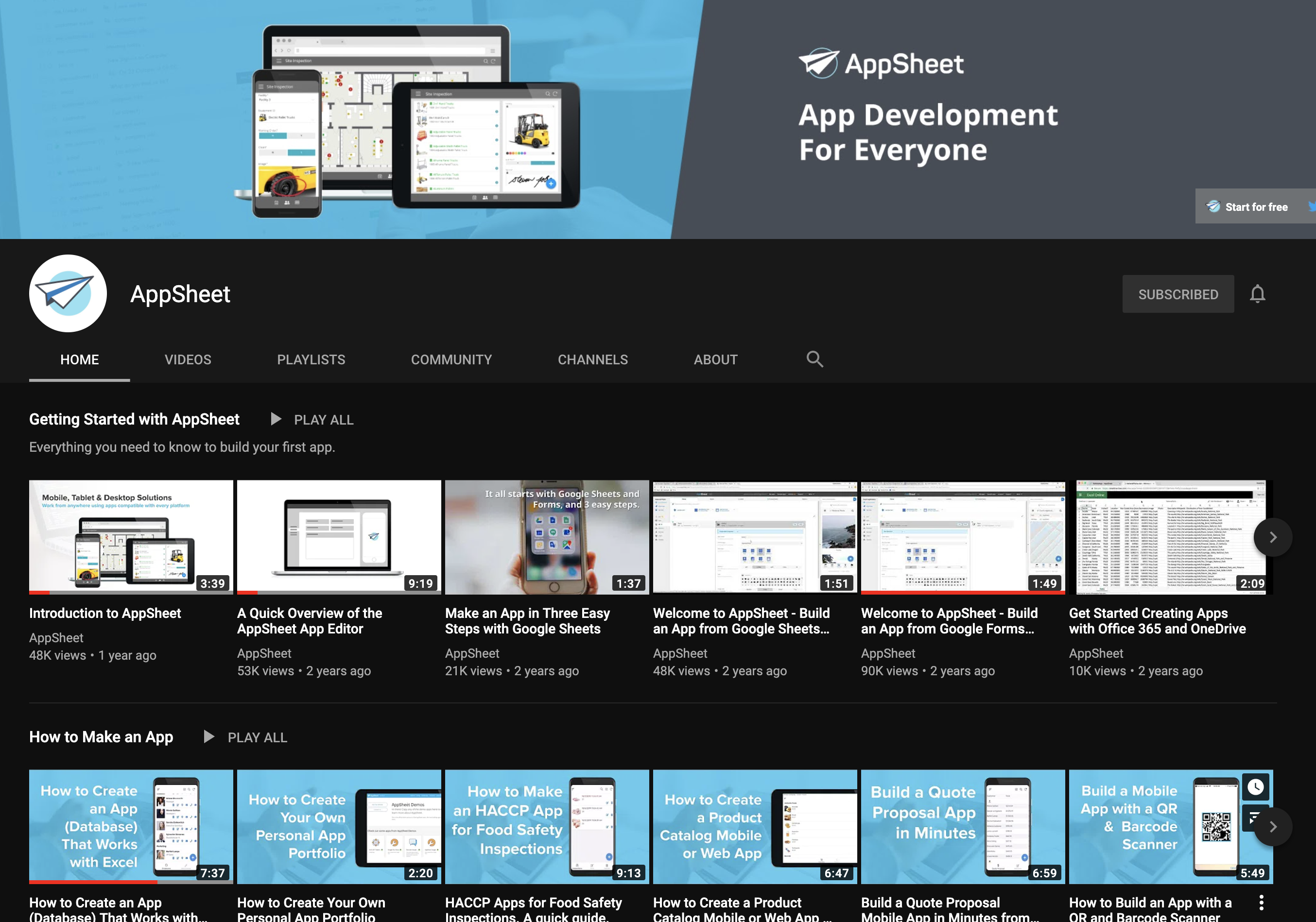 AppSheet's YouTube Channel